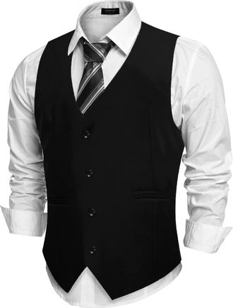 Coofandy Weste Herren V-Ausschnitt Elegant Klassische Anzugweste Baumwolle Regular Fit Weste Anzug Weste für Hochzeit Groomsmen XXL
