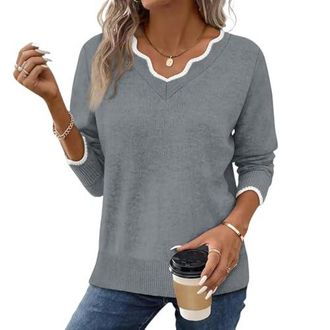 TOMWELL Pull Femme Chic Chaud Couleur Unie Pullover Automne Hiver Manche Longue Sweater A Gris M