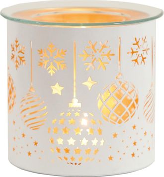 Woodbridge Candle Teelicht Duftlampe | Baubles White & Gold | Aromalampe für Duftwachs | Deko Duftöl Lampe | Stimmungsvolle Raumduft Lampe | Geschenkidee Weihnachten | 