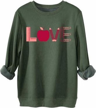 Generic Sweat &agrave; capuche pour enseignantes, t-shirt &agrave; manches longues avec motif coeur, pull de Saint-Valentin, v&ecirc;tements sexy pour femme, Vert arm&eacute;e., XXL