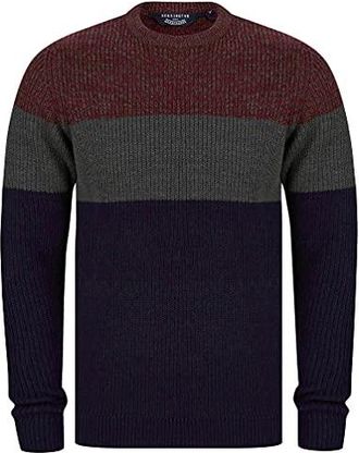 Kensington Eastside Levy Tri-Colour Block Crew Neck Soft Knitted Jumper in Claret - Kensington Eastside - L