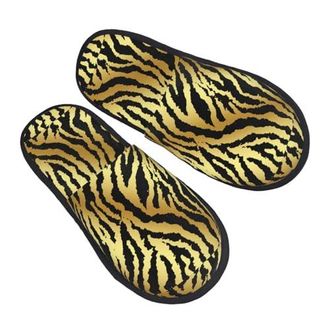 Generic Peau DAnimal Noire Et Dor&eacute;e Unisexe Chaussures De Maison L&eacute;g&egrave;res Pantoufles Confortable Chaussons Pour Maison Hiver Int&eacute;rieur M