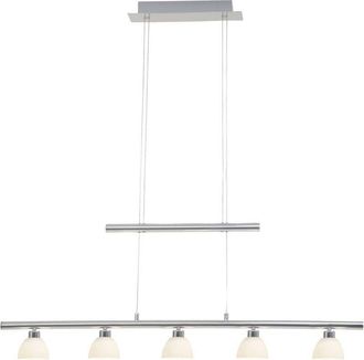 Brilliant Lampe Tonja led suspension 5 lumi&egrave;res chrome / blanc 5x 5W led int&eacute;gr&eacute; (cob), (285lm, 3000K) &Eacute;chelle a ++ &agrave; e Hauteur r&eacute;glable par contrepoids