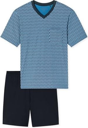 Schiesser Pyjama confortable pour homme - Col en V - Coton &agrave; motifs - Confortable - V&ecirc;tement de nuit, Pyjama confort bleu, 58