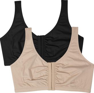 Fruit Of The Loom Damen Geschlossenem Vorderteil Sport-BH, Undurchsichtige, Sand/Schwarz, 2er-Pack, 105