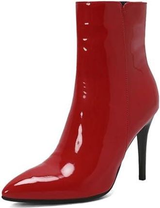 Generic Bottines &agrave; talons aiguilles m&eacute;talliques pour femme avec fermeture &eacute;clair lat&eacute;rale et bout pointu, Rouge, 38.5 EU