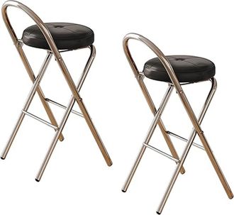 Generic 2 St&uuml;ck Klappbarer Barhocker mit Fu&szlig;st&uuml;tze f&uuml;r Die R&uuml;ckenlehne, Tragbarer Faltbarer K&uuml;chenhochstuhl, Runder Gepolsterter(Black,65cm/26in)