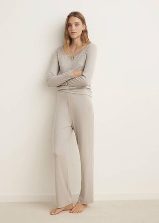 Mango Pantalon de pyjama maille c&ocirc;tel&eacute;e gris clair/pastel - Femme - XS - MANGO