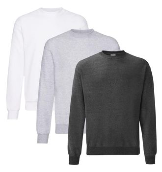 Fruit Of The Loom Herren Classic Set In Sweat, 3 Pack Sweatshirt, 1x Weiss + 1x Dark Heather + 1x Grau + 1 HL Kauf Notizblock, XXL (3er Pack)