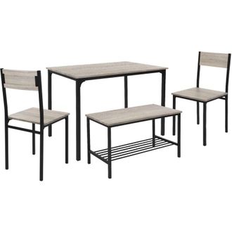 ML Design Ml-design - Esstisch Set 4-teilig, Sonoma-Eiche, Esszimmertisch mit 2 St&uuml;hlen 1 Bank, Essgruppe f&uuml;r 4 Personen, Sitzgruppe K&uuml;chentisch Metallrahmen