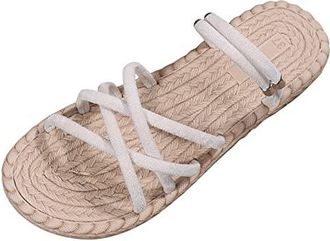 Generic Sandales &agrave; lani&egrave;res pour femme - Couleur unie - Sandales crois&eacute;es 2 en 1 - Sandales plates romaines respirantes - Chaussures de plage tendance &agrave; bout 