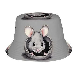 Generic Chapeau De Seau Image De Rat Gris Chapeaux De Visi&egrave;re &Eacute;t&eacute; Mode Bonnet De Soleil, pour Plage, Sports, De P&ecirc;che, 56-58cm
