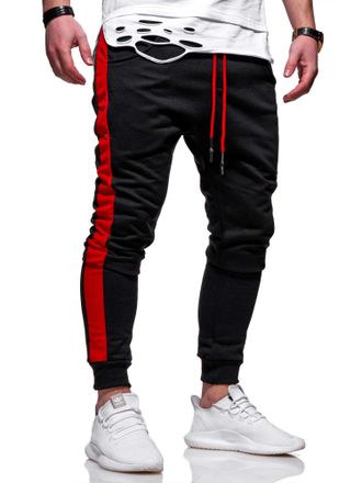 Behype. Herren Lange Trainingshose Jogging-Hose Sport-Hose mit Side-Stripe 60-0351 (3XL, Schwarz-Rot)