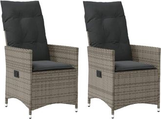 vidaXL Gartensessel mit Kissen 2 Stk. Verstellbar Grau Poly Rattan - Vidaxl