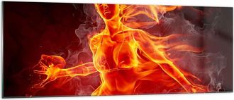Arttor Panorama Bilder auf Glas Frau Flammen Illustration Glasbild 140x50cm Wandbilder Dekoration Wohnzimmer Schlafzimmer K&uuml;che Gro&szlig; XXL Wanddeko Bild im Gla