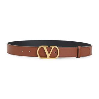 Valentino Garavani Brauner Lederg&uuml;rtel mit Vlogo-Schnalle - - Accessories - Damen - Braun - 85 CM