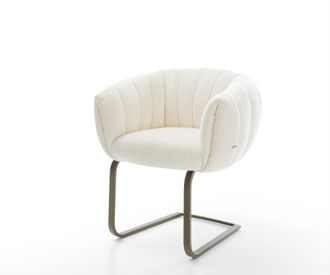 DELIFE Freischwinger Jada-Flex Boucl&eacute; Wei&szlig; Freischwinger flach Effektfinish Titan Taschenfederkern, Esszimmerst&uuml;hle