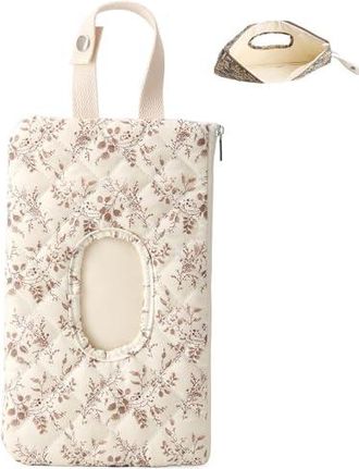 Generic Sac portable pour poussette, porte-lingettes &agrave; motif floral rechargeable, pochette matelass&eacute;e avec cordon pour voyage d&eacute;contract&eacute;, beige, one size