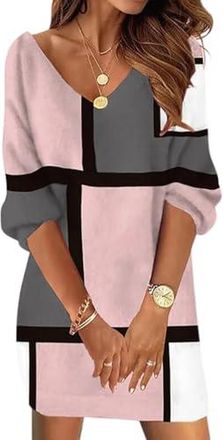 Minetom Femme Col V Robe Pull Ample en Maille Long Pullover Tricot Manche Longue Dress De Soirée B3 Rose XL