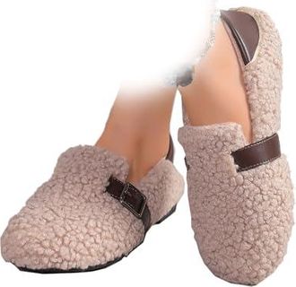 Generic Chaussures plates en coton épais et chaud antidérapant pour femme - Laine dagneau artificielle - Mocassins Mary Jane, marron, 43 EU