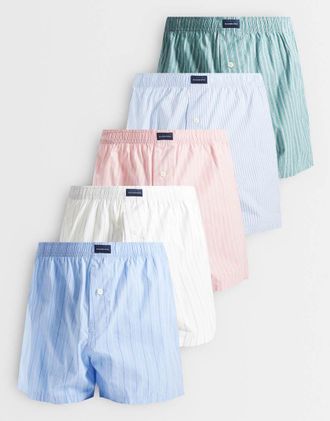 Abercrombie & Fitch 5er-Pack gewebte Boxershorts mit Streifen in Pastellfarben-Mehrfarbig