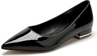 Generic Chaussures De Mariage Parti Bride Patent Leather Soiree Femme Ballerines Chaussures De Mariée Bout Pointu Plat 2.5Cm,Noir,40 EU
