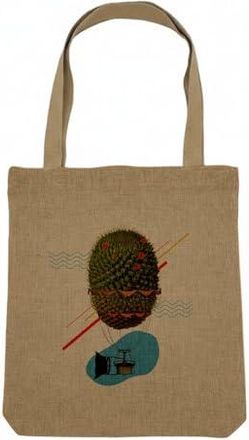 Fabulous Sac Shopping Tote Bag Aspect Lin - Montgolfi&egrave;re Cactus Plante Collage Art Surr&eacute;alisme - Sac de Courses Toile Epaisse 360g Beige Naturel Cabas Port&eacute; Ep