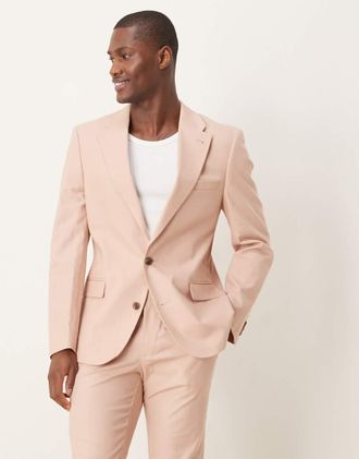 Asos Veste de costume ajust&eacute;e en lin m&eacute;lang&eacute; - Rose