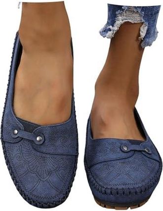 Generic Chaussures en cuir pour femme avec semelle souple et antid&eacute;rapante, confortables et doux, cousus &agrave; la main, chaussures de marche plates l&eacute;g&egrave;res &agrave; enfi