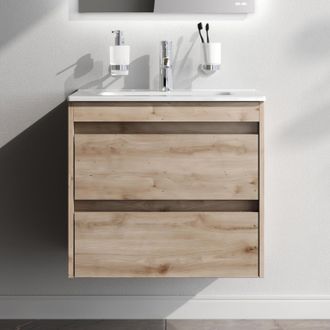 AM.PM Waschbeckenunterschrank Hängend mit Waschbecken, Badmöbel Set für Badezimmer & Gäste-WC, Waschtischunterschrank mit 2 Schubladen, Spike Eiche (61/56 c