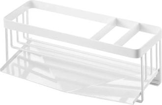 Yamazaki Tableware 5016 Tower Abtropfgestell f&uuml;r Schw&auml;mme und Seifenspender, wei&szlig;, Stahl, Minimalistisches Design, 25 x 10 x 9,5 cm (LxBxH)