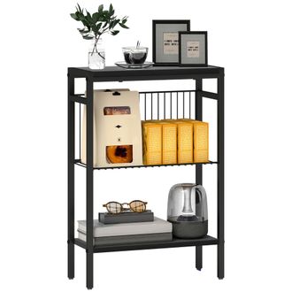 HOMCOM Beistelltisch Kleiner Couchtisch mit 2 Ablagen, Nachttisch Sofatisch mit Stahlrahmen f&uuml;r Wohnzimmer, Schlafzimmer, Schwarz