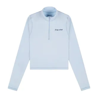 Sporty & Rich Femme, Sweatshirts et sweats &agrave; capuche, Bleu, Taille: 42 FR Signature Logo Sports Quarter Zip