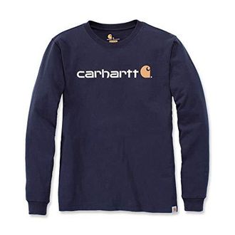 Carhartt Work in Progress Homme Long-Sleeve Workwear Signature Graphic T-Shirt - Core Logo T Shirt, Navy, XS EU