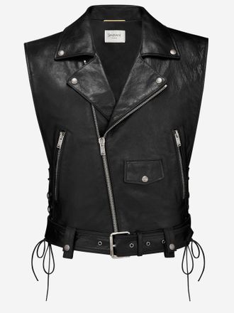 Saint Laurent Womens Leather Motorcycle Vest Black Jacket