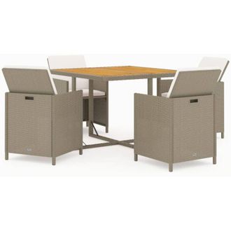 vidaXL 5-tlg. Garten-Essgruppe mit Kissen Poly Rattan Beige Vidaxl