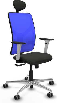 Piqueras y Crespo Telearbeitsstuhl mit wei&szlig;en und schwarzen Armlehnen, h&ouml;henverstellbarer Lendenwirbelst&uuml;tze und festem Kopfteil, ausgestattet mit 3 Positionen, Blau/Sc