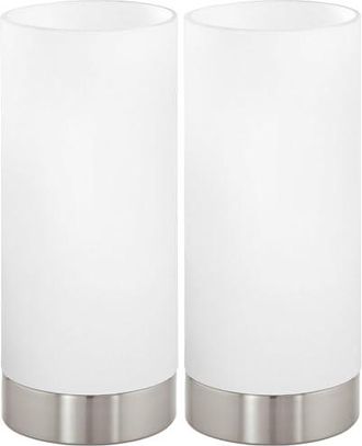 Eglo Tischlampe Damasco 1, Deko Tischleuchte, kleine Nachttischlampe aus Metall und Glas in Silber und Wei&szlig;, E27 Fassung (Packung mit 2)