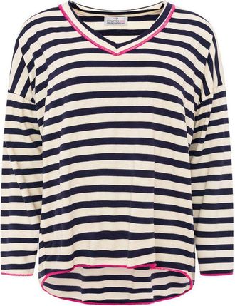Zwillingsherz Sweatshirt Neon Streifen offene Kanten f&uuml;r Used-Look, One-Size, Kontrastnaht, V-Neck