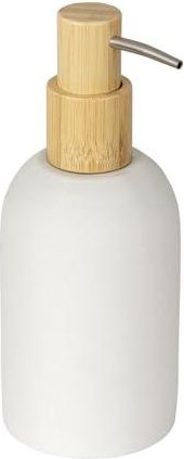 WENKO Seifenspender Mod. Altavalle freistehender Seifenspender für Badzubehör aus Polyresin und Bambus 0,25 l 7,5 x 18 x 8 cm Weiß Natur