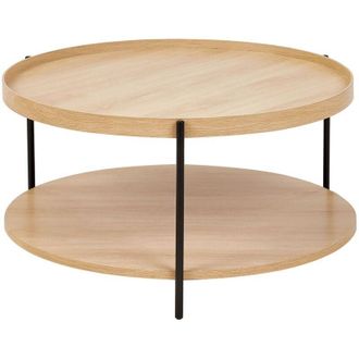Beliani Table Basse Ronde Moderne Cadre M&eacute;tallique et &Eacute;tag&egrave;re Ronde Bois Clair Lander