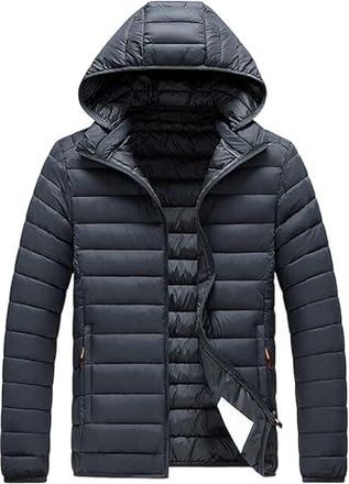 Generic Doudoune l&eacute;g&egrave;re pour homme - Coupe ajust&eacute;e - Manteau dhiver isol&eacute; en duvet synth&eacute;tique avec capuche amovible, gris fonc&eacute;, 8XL
