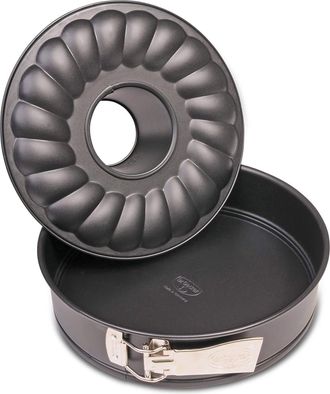 Dr. Oetker Springform mit Flach- und Rohrboden Ø 28 cm, Kuchenform aus Stahl mit Antihaftbeschichtung, Backform aus veredeltem Schwarzblech, Menge: 1 Stück, 1433