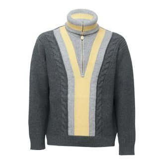 Dr&ocirc;le de Monsieur Pullover mit halbem Rei&szlig;verschluss und Zopfmuster - - Knitwear - Herren - Grau - M