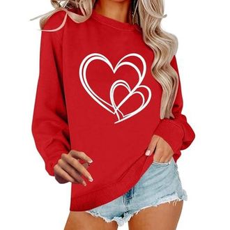 Generic Sweatshirt de Saint-Valentin pour femme - Col rond - Motif damour - Imprim&eacute; - Pull sans capuche - Chemisier &agrave; manches longues - Pull pour femme - Haut