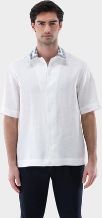 van Laack Kurzarmhemd mit H&auml;kel-Kragen aus Leinen