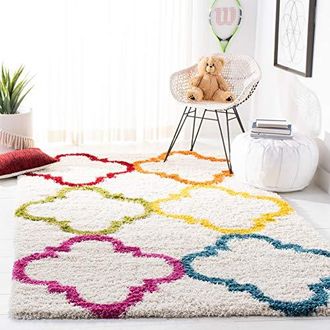 Safavieh Shaggy SGK563 Tapis dintérieur tissé rectangulaire pour Salon, Chambre à Coucher ou Tout Espace intérieur Ivoire/Multicolore 183 x 274 cm
