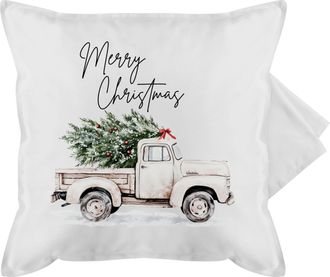 Shirtracer Kissenbezug - Weihnachtskissen - Motiv Merry Christmas Truck Geschenke Weihnachtsmotiv Geschenk Weihnachten I Winter Geschenk Weihnachtszeit I Winterm