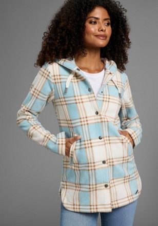 Kangaroos Fleecejacke mit bedrucktem Karo Muster, weite Passform, &Uuml;bergangsjacke