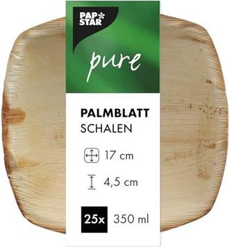 Papstar 25 Schalen Palmblatt Pure 350 ml 4,5 cm x 17 cm x 17 cm Natur Quadrato